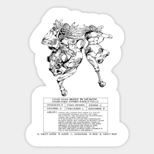 Made In Heaven Stand Stat Jojos Bizarre Adventure Sticker Teepublic